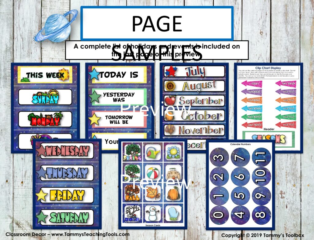 Editable Classroom Calendar in Galaxy Outer Space - Made By Teachers