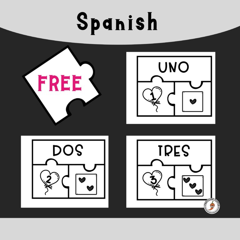SPANISH - Free Spanish Numbers Hearts Puzzles - Made By Teachers
