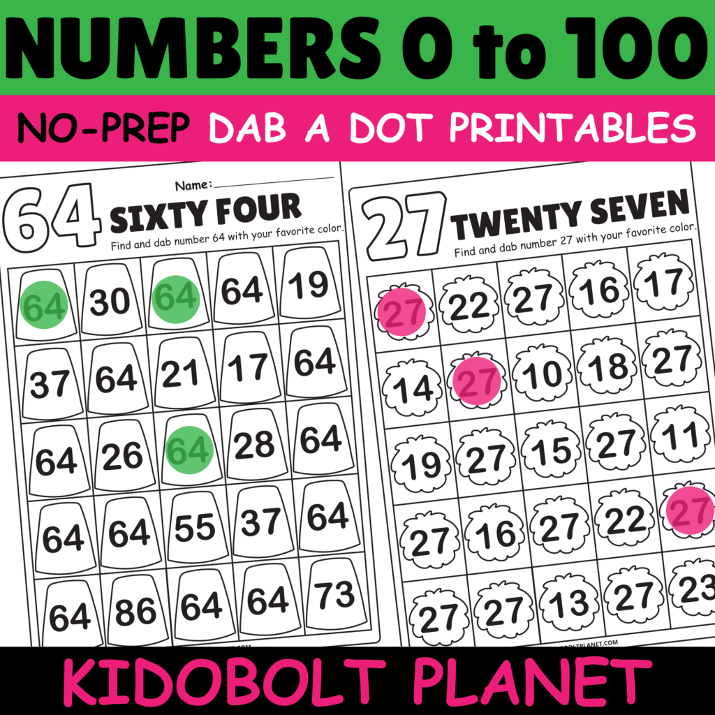 Kindergarten Numbers 0 to 100 Dab a Dot Printable - Made By Teachers