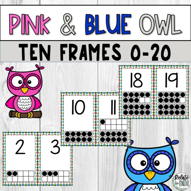 Pink & Blue Owl Printable Ten Frame Number PDF - Made By Teachers