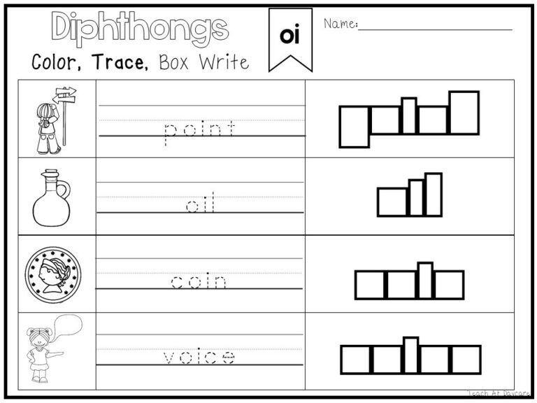 20 Diphthongs Color, Trace, Write, Box Write Works - Made By Teachers