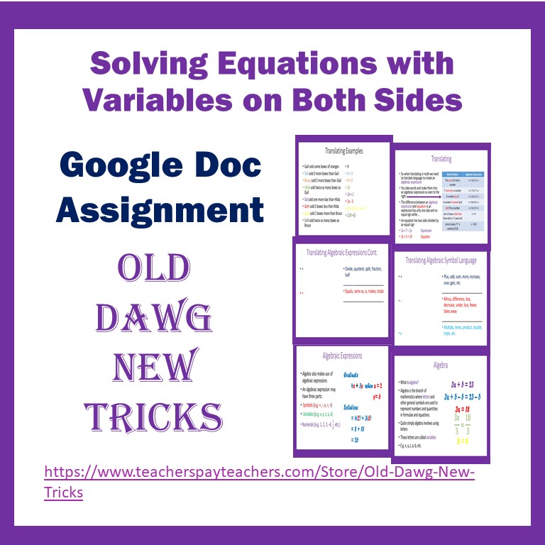 Solving Equations Variable On Both Sides Google WS Made By Teachers