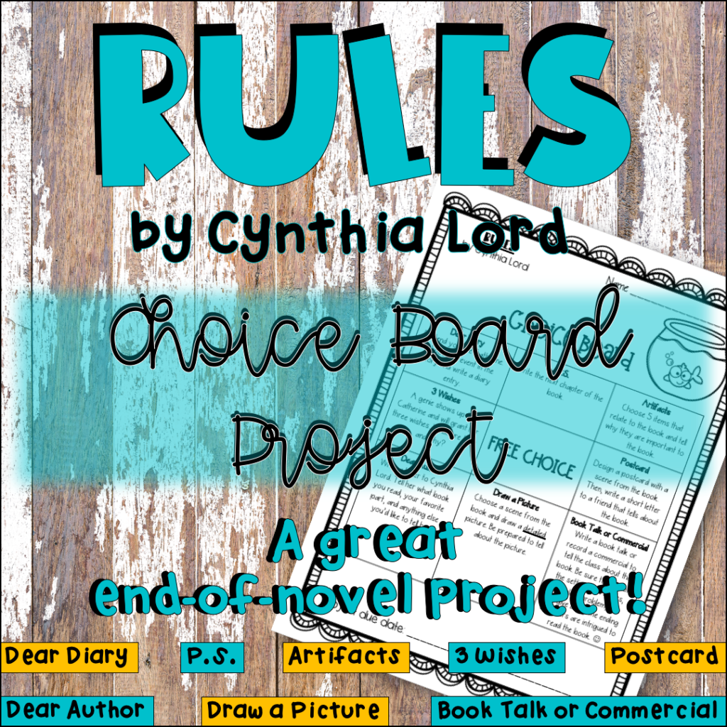 Rules by Cynthia Lord Choice Board - Made By Teachers
