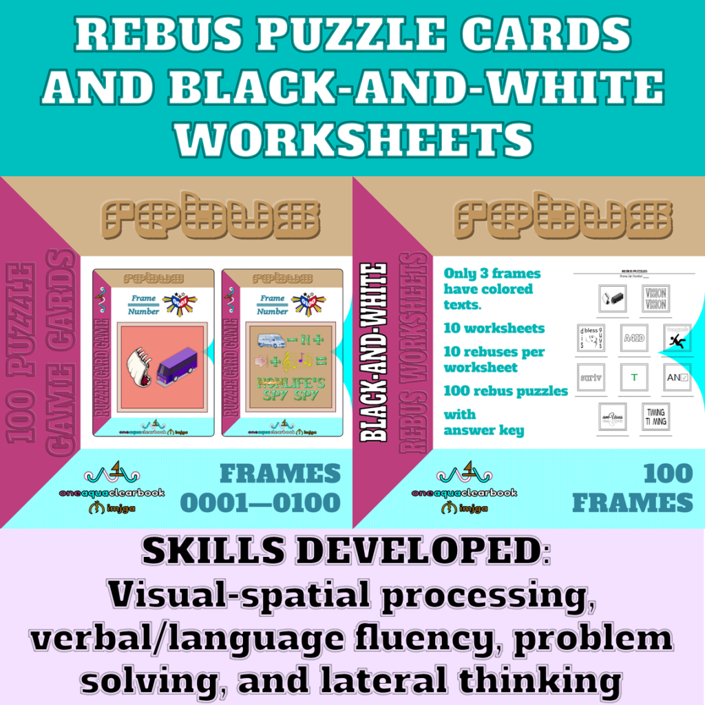 Black-and-White Rebus Puzzle Game Frames 101–125 PNGs | Made By Teachers