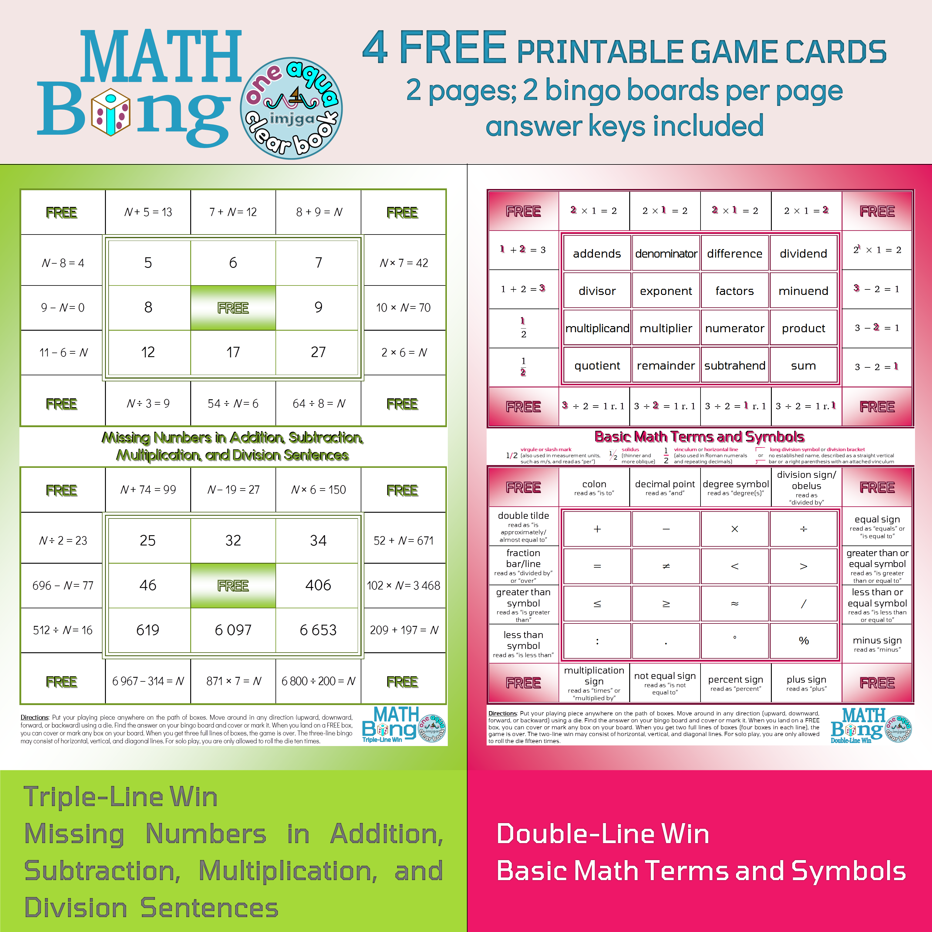 FREE Elementary Math Bingo Games Made By Teachers