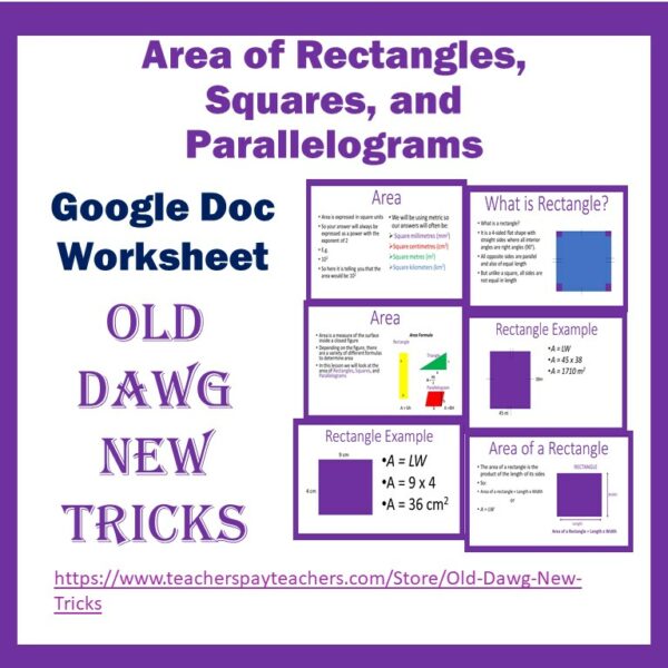 Area Rectangle Square Parallelogram Google Doc WS | Made By Teachers