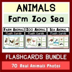 Flashcards Farm, Zoo, Ocean Animals Bundle | Made By Teachers