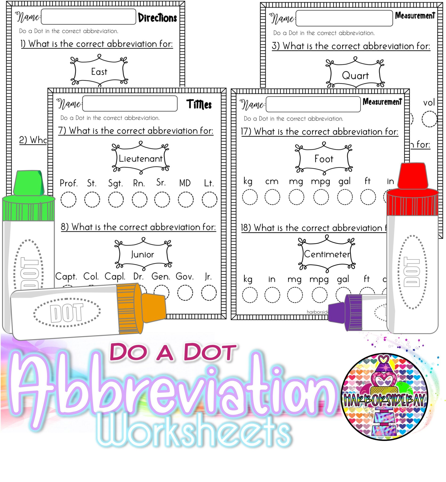 Do A Dot Worksheets Abbreviations Tittles Postal M - Made By Teachers