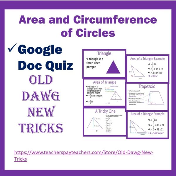 Area and Circumference of Circles Google Doc Quiz - Made By Teachers