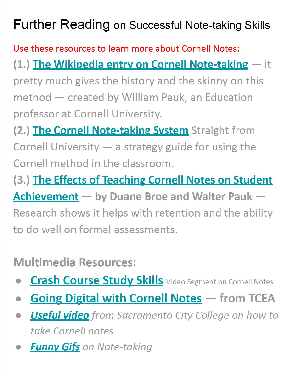 Cornell Note-taking Templates for Grades 7-12 - Made By Teachers