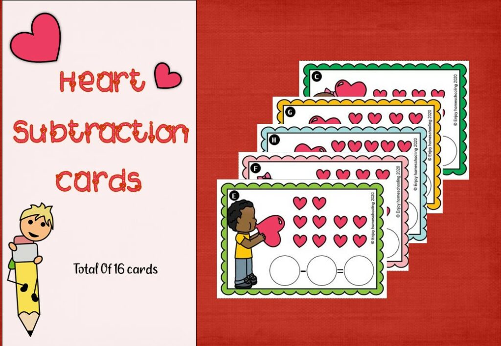 Subtraction cards Heart | Made By Teachers