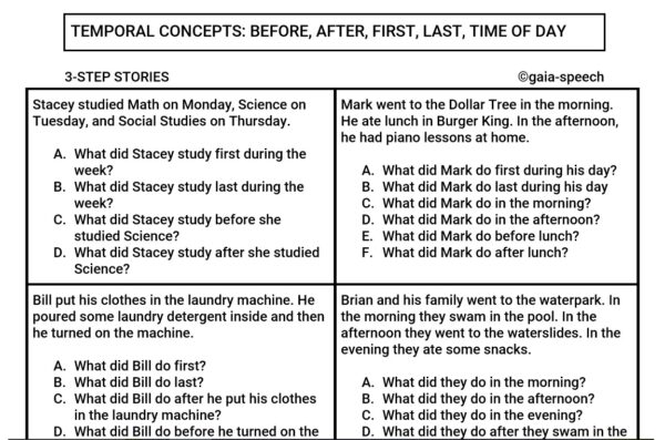 3 STEP TEMPORAL CONCEPTS BEFORE AFTER FIRST LAST TIME OF DAY 