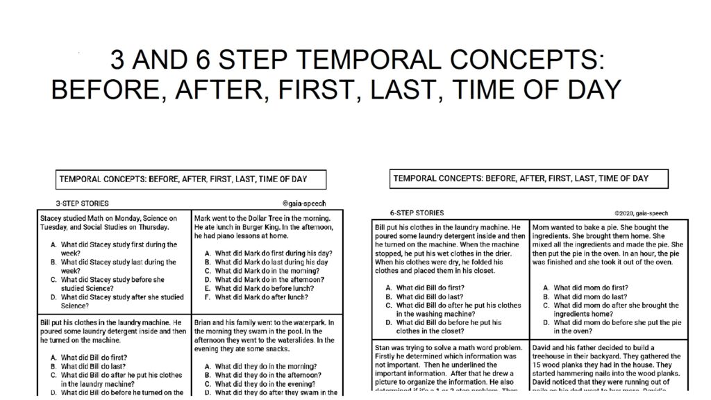 3 AND 6 STEP TEMPORAL CONCEPTS: BEFORE, AFTER, FIRST, LAST - Made By ...
