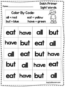 13 Printable Color the Dolch Primer Sight Words Wo - Made By Teachers