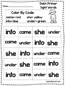 13 Printable Color the Dolch Primer Sight Words Wo - Made By Teachers