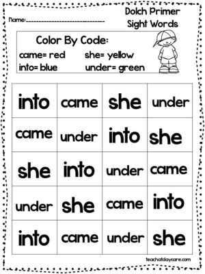 13 Printable Color the Dolch Primer Sight Words Wo - Made By Teachers
