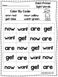 13 Printable Color the Dolch Primer Sight Words Wo - Made By Teachers