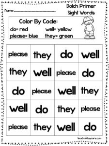 13 Printable Color the Dolch Primer Sight Words Wo - Made By Teachers