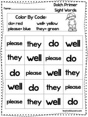 13 Printable Color the Dolch Primer Sight Words Wo - Made By Teachers