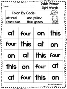 13 Printable Color the Dolch Primer Sight Words Wo - Made By Teachers