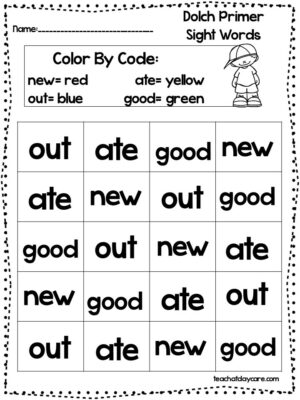 13 Printable Color the Dolch Primer Sight Words Wo - Made By Teachers