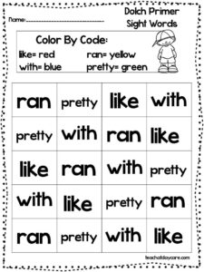13 Printable Color the Dolch Primer Sight Words Wo - Made By Teachers