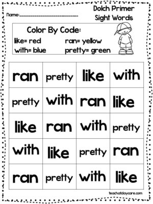 13 Printable Color the Dolch Primer Sight Words Wo - Made By Teachers
