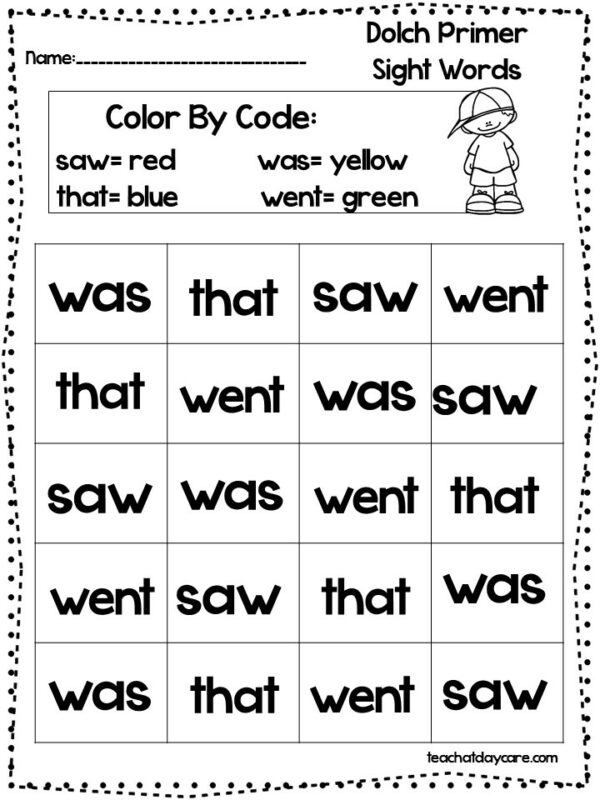 13 Printable Color the Dolch Primer Sight Words Wo | Made By Teachers