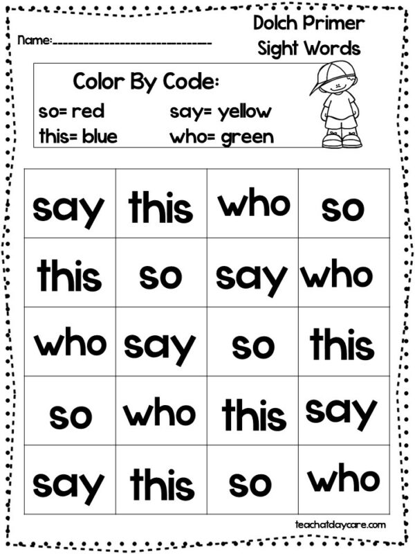 13 Printable Color the Dolch Primer Sight Words Wo | Made By Teachers