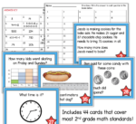 Grade 2 Math Task Cards Spiral Review All Standard - Made By Teachers