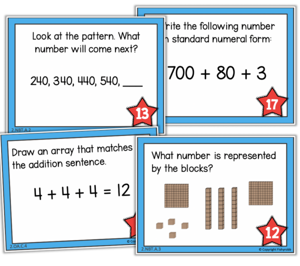 Grade 2 Math Task Cards Spiral Review All Standard - Made By Teachers