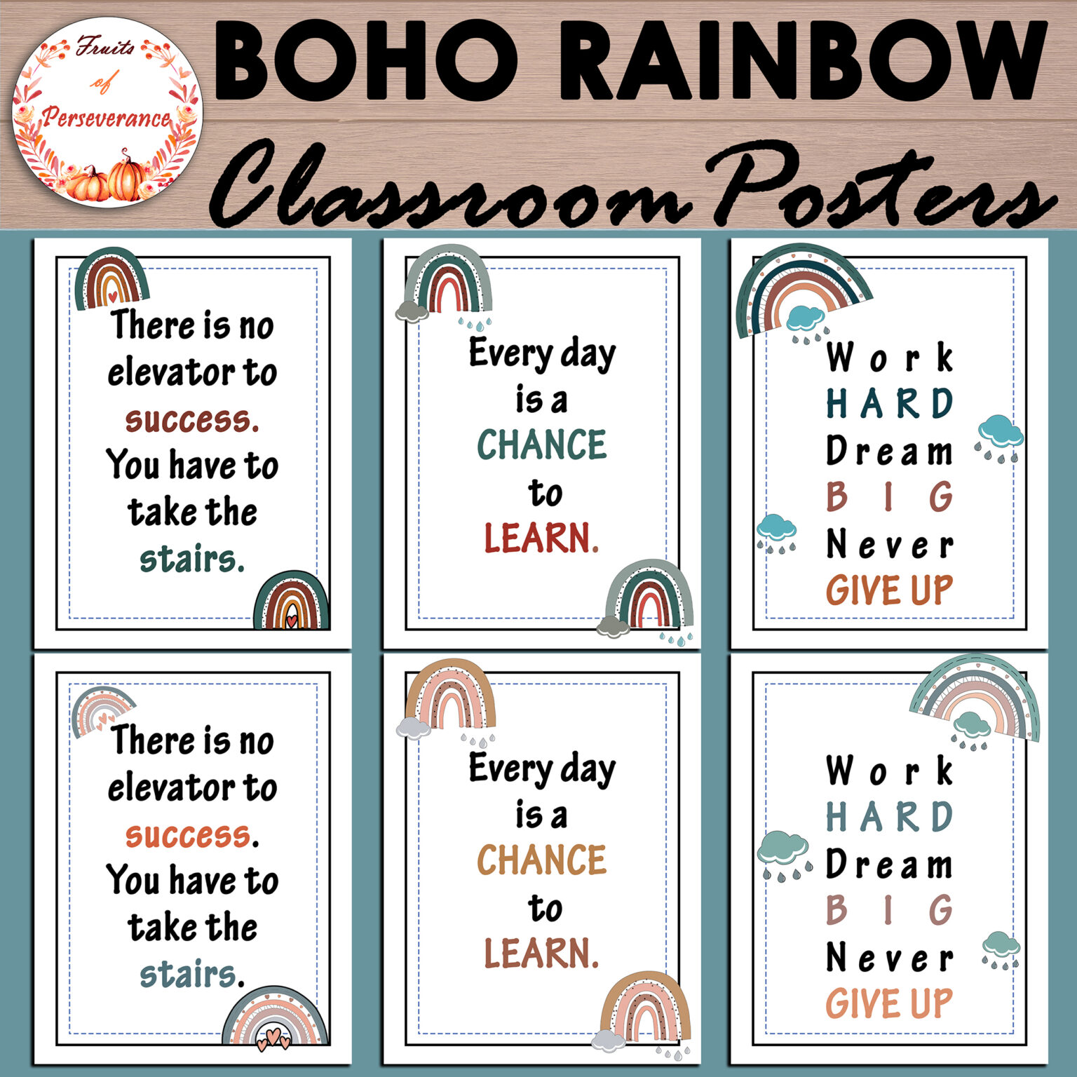 Boho Rainbow Classroom Inspirational Posters | Made By Teachers
