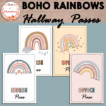 Hall and Restroom Passes Boho Rainbow Theme - Made By Teachers