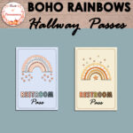 Hall and Restroom Passes Boho Rainbow Theme - Made By Teachers
