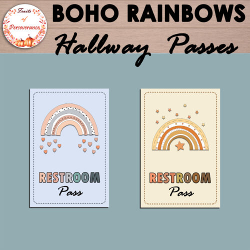 Hall and Restroom Passes Boho Rainbow Theme - Made By Teachers