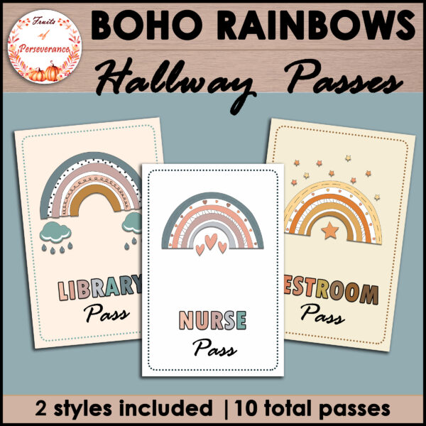 Hall and Restroom Passes Boho Rainbow Theme | Made By Teachers