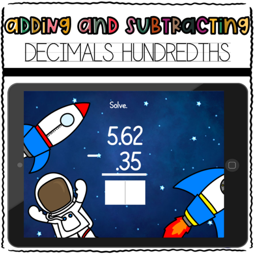 Adding and Subtracting Decimals Hundredths BOOM Ca | Made By Teachers