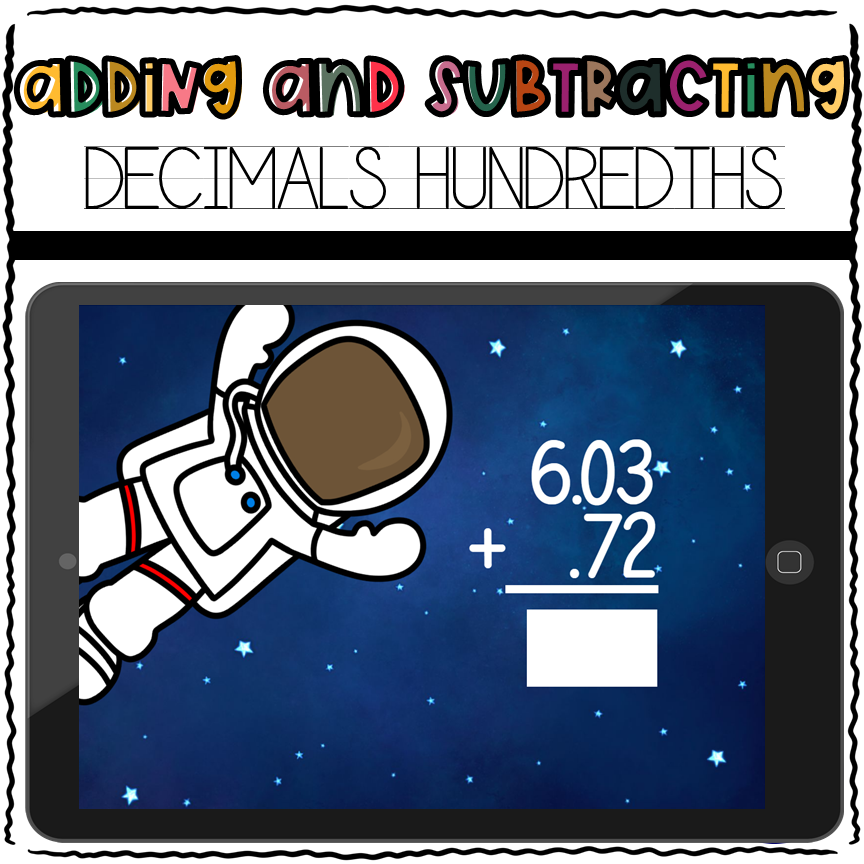 Adding and Subtracting Decimals Hundredths BOOM Ca | Made By Teachers