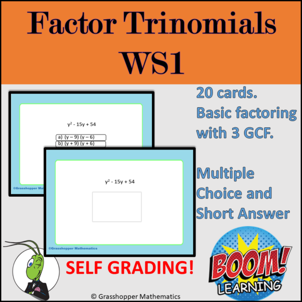 Factor Trinomials Worksheet 1 BOOM Task Cards | Made By Teachers