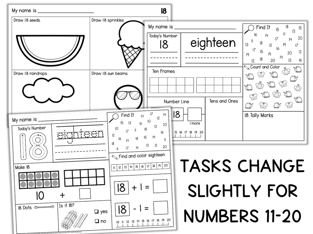 Kindergarten Number of the Day Worksheets 1 to 20 - Made By Teachers