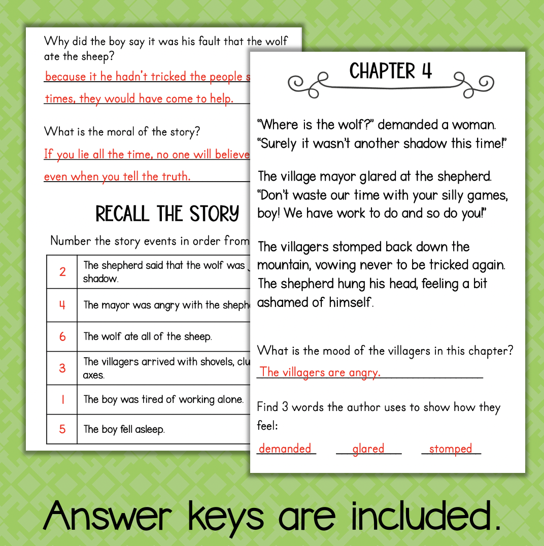 Aesops Fables THE BOY WHO CRIED WOLF Comprehension | Made By Teachers