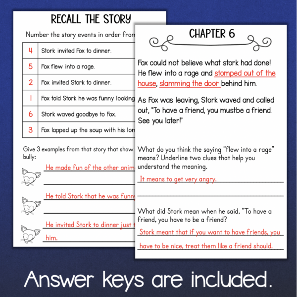 Aesops Fable THE FOX AND THE STORK Comprehension - Made By Teachers