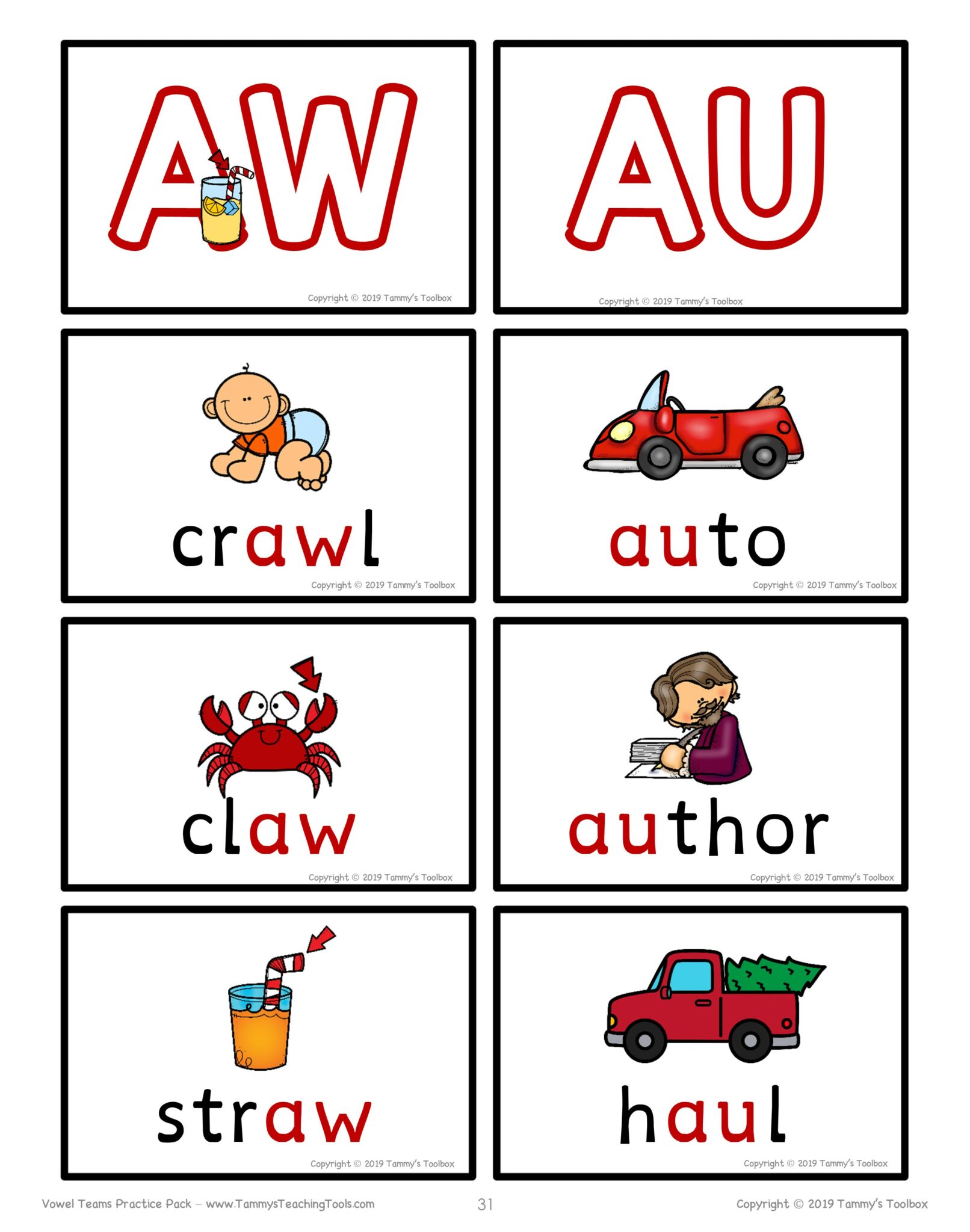 Vowel Team Diphthong AW AU Word Work Activities | Made By Teachers