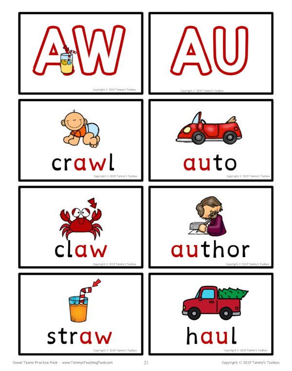 Vowel Team Diphthong AW AU Word Work Activities | Made By Teachers