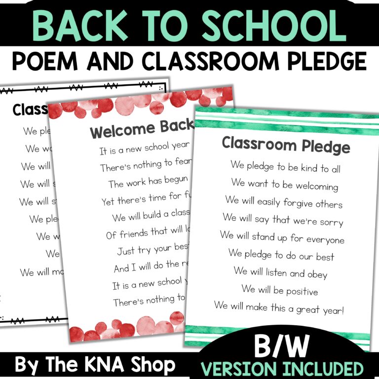 Welcome Back to School Poem and Classroom Pledge - Made By Teachers