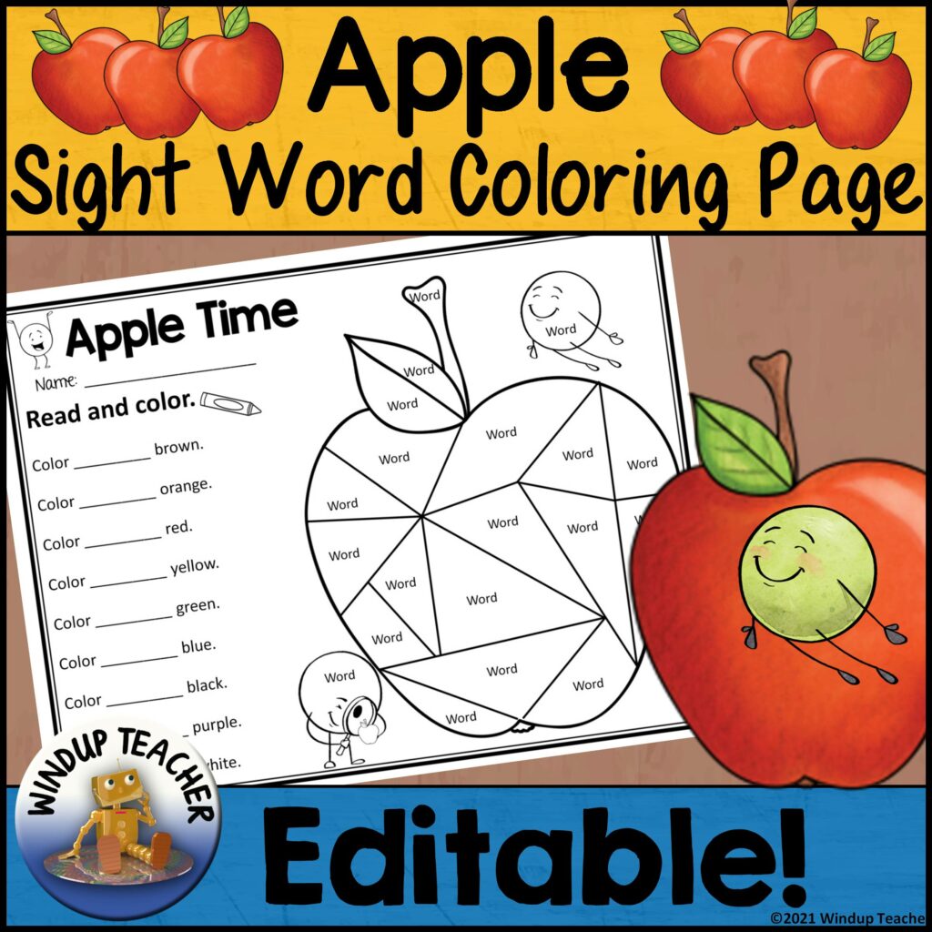 Apple Sight Word Sheet EDITABLE | Made By Teachers