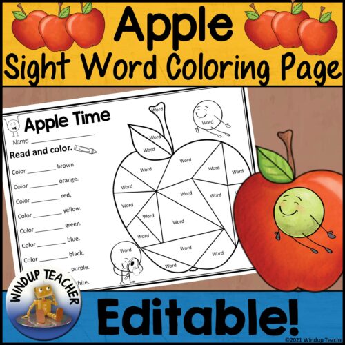 Fall Color by Sight Word Activity Sheet - Editable Apple Worksheet ...