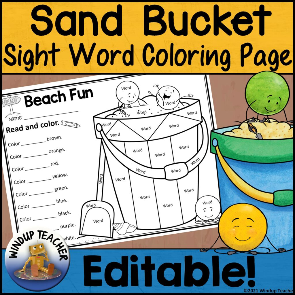 Summer Beach Bucket Sight Word Coloring Sheet EDITABLE Printable ...