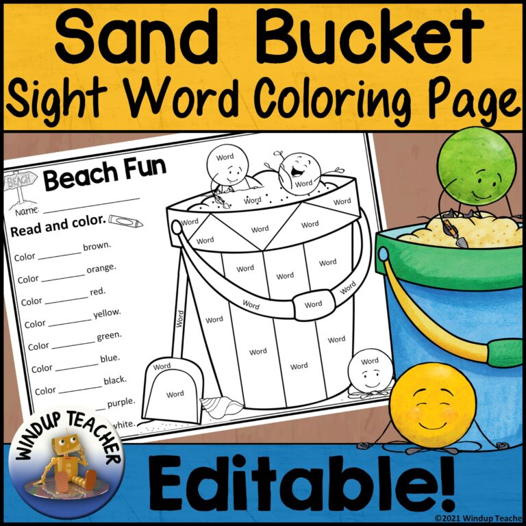 Summer Beach Bucket Sight Word Coloring Sheet EDITABLE Printable ...