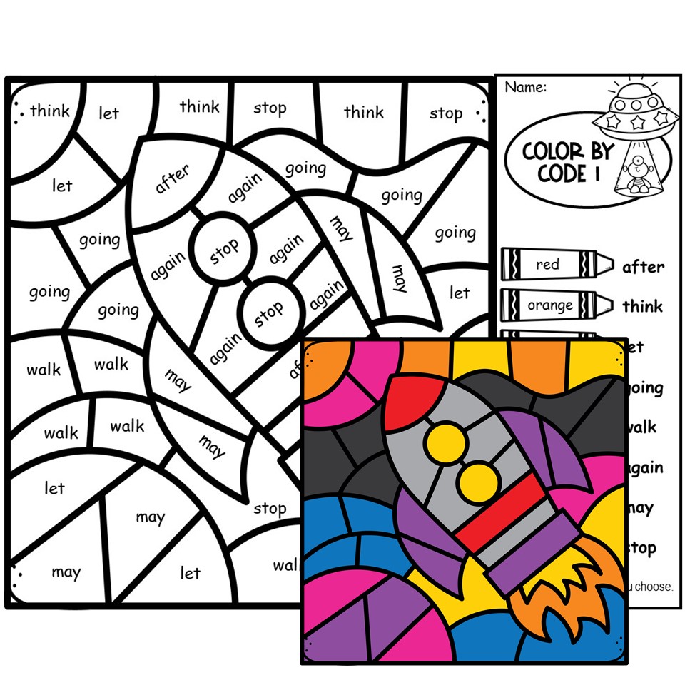 Space Color by Code Sight Words FIRST GRADE | Made By Teachers